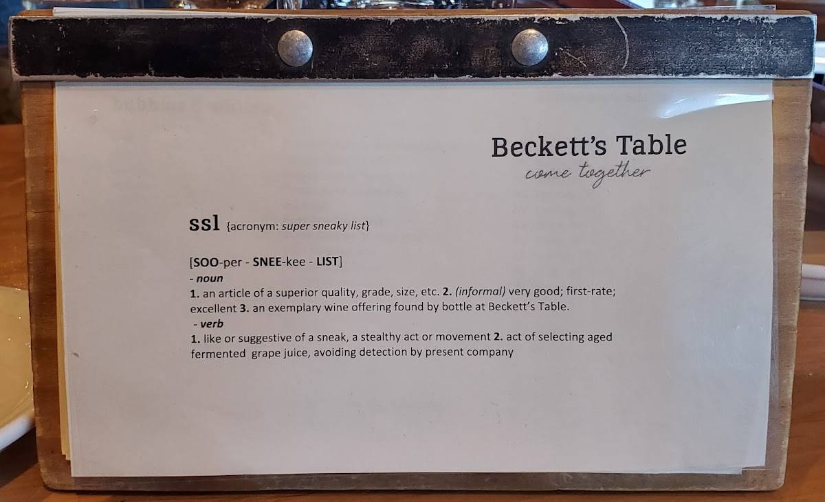 Menu at Beckett's Table restaurant, Phoenix