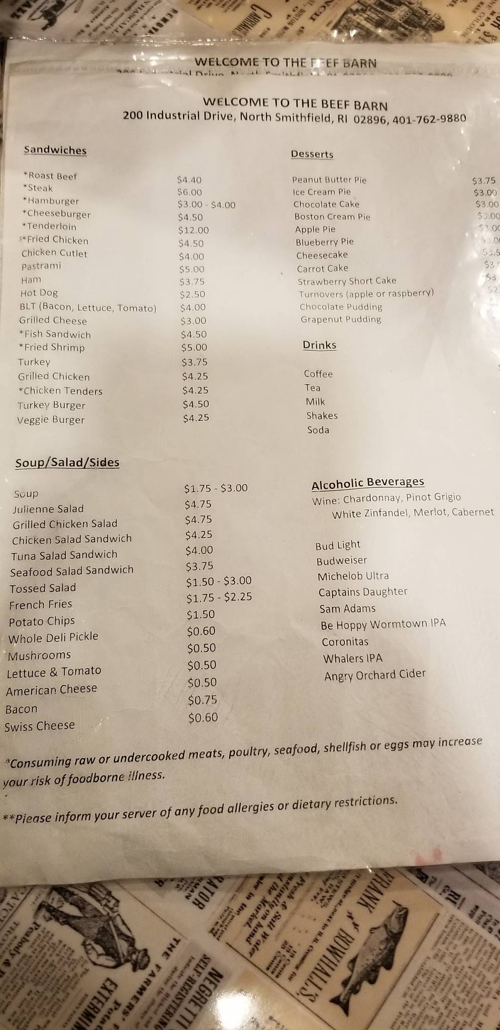 Menu at Beef Barn, North Smithfield, 200 Industrial Dr