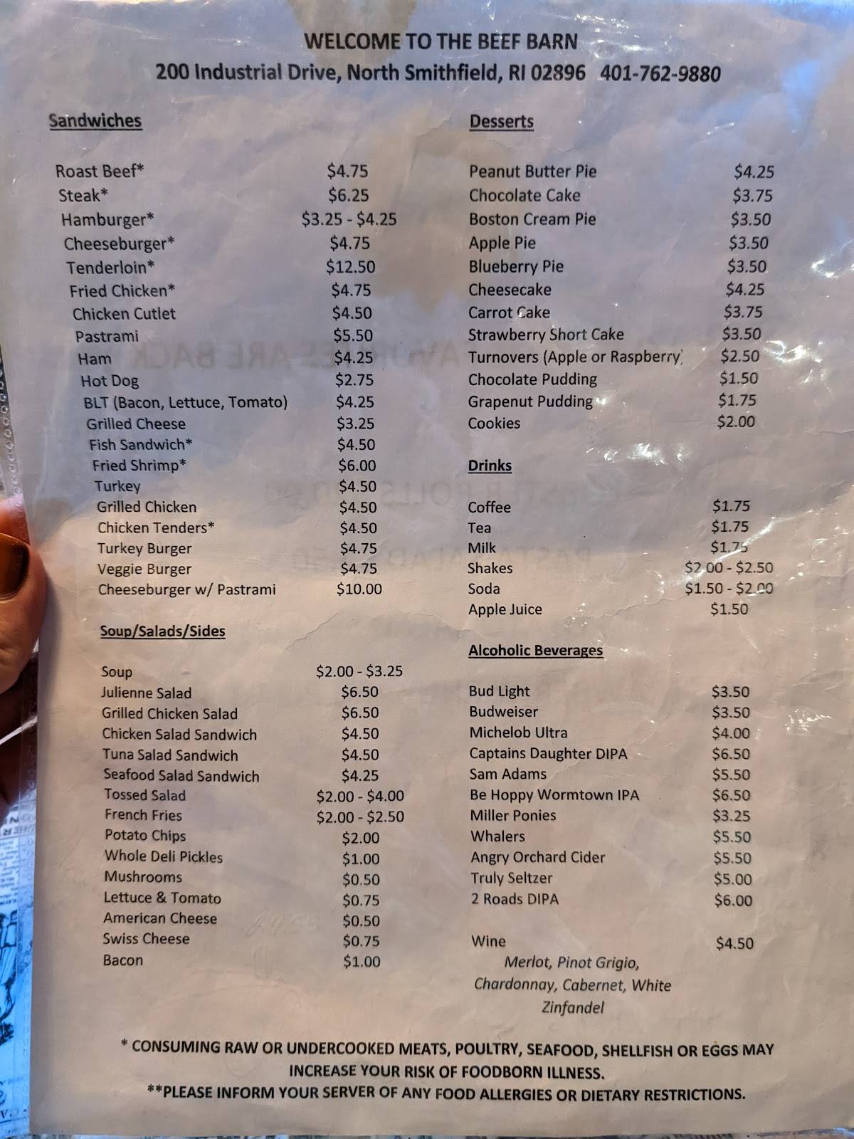 Menu at Beef Barn, North Smithfield, 200 Industrial Dr