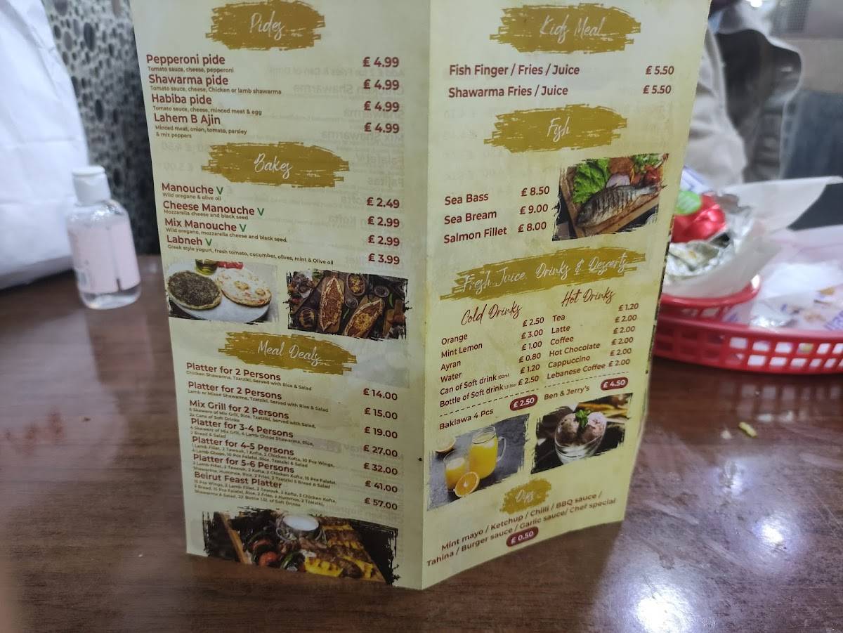 Menu at Beirut Rock restaurant, Birmingham