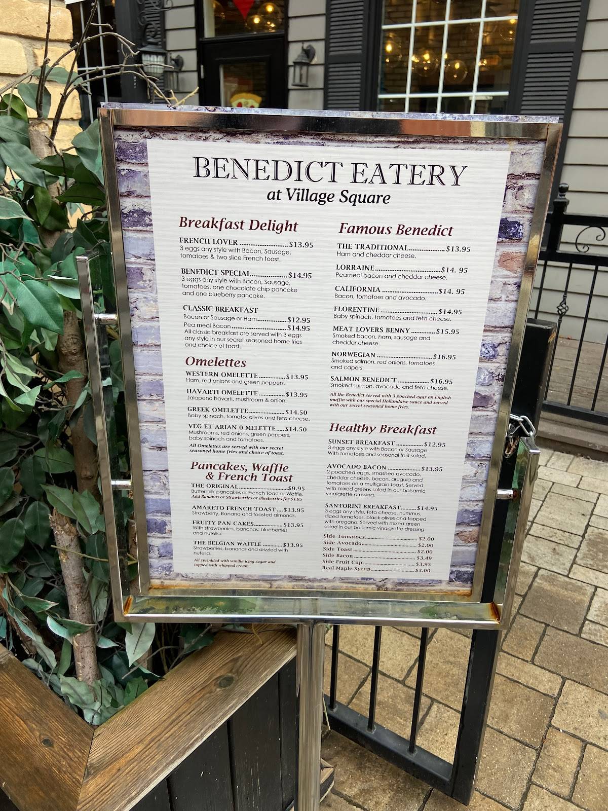 Menu at Benedict Eatery restaurant, Burlington