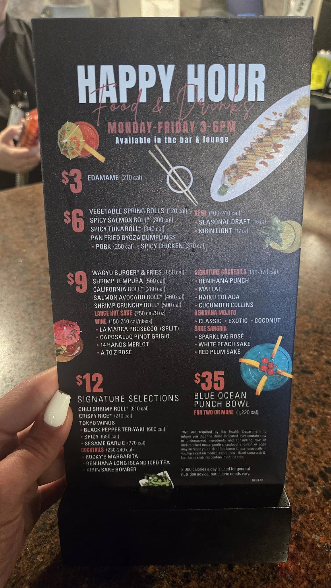 Menu at Benihana restaurant, Lauderdale-by-the-Sea