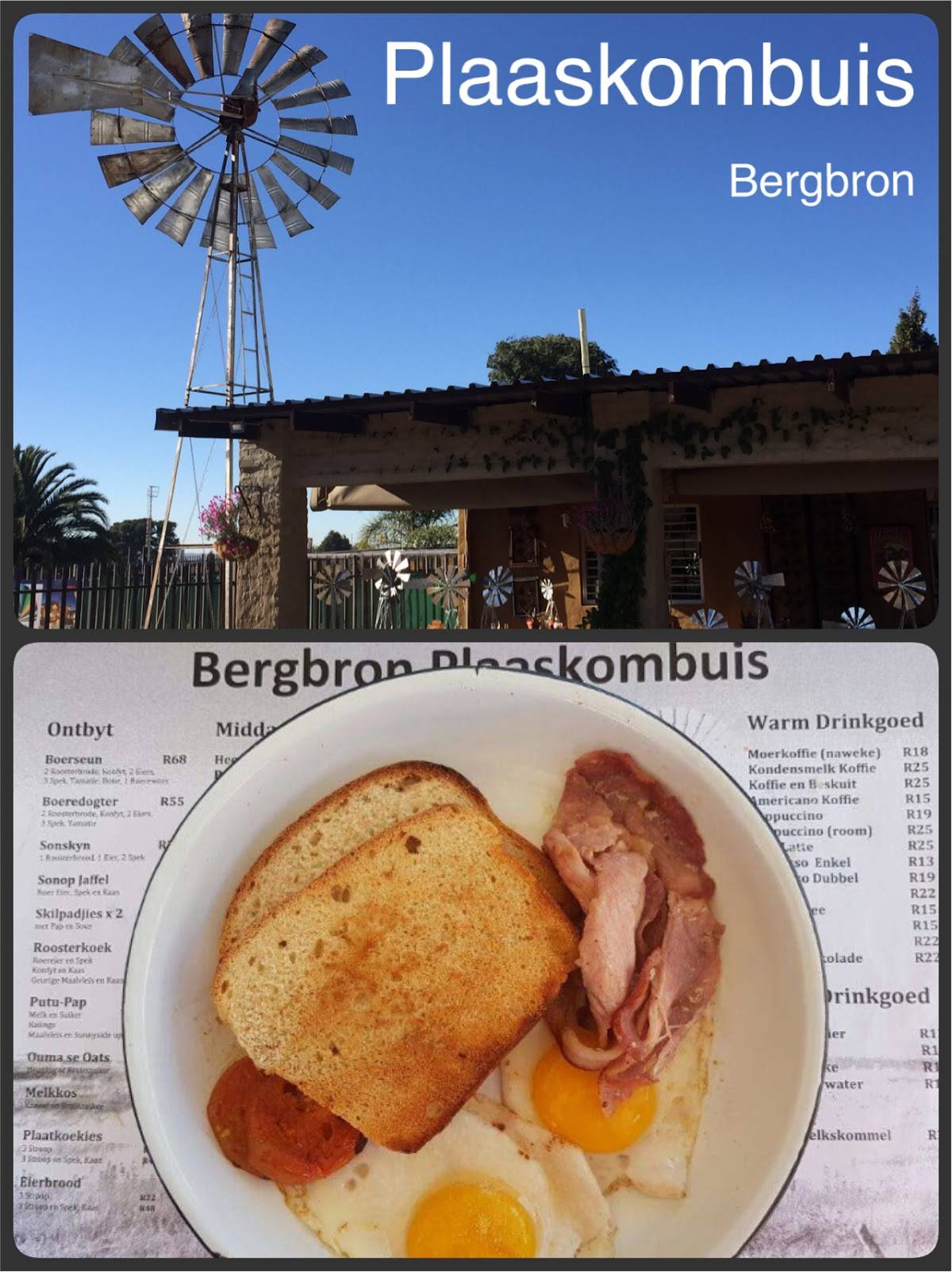 Menu at Bergbron Plaaskombuis en Padstal restaurant, Johannesburg