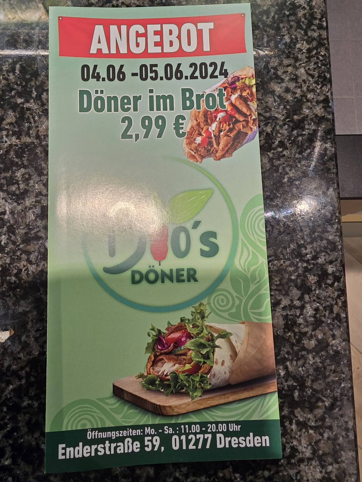 Speisekarte von Bio's Döner restaurant, Dresden