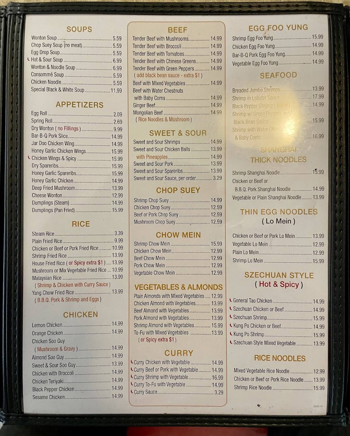 Menu at Black & White Chinese Restaurant, Fergus