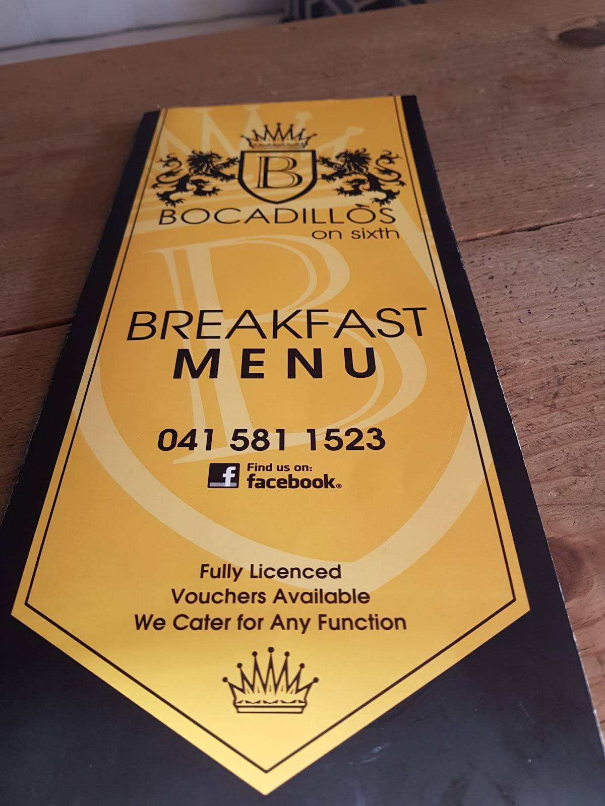 Menu at Bocadillos Restaurant & Bakery, Port Elizabeth, 42 6th Ave