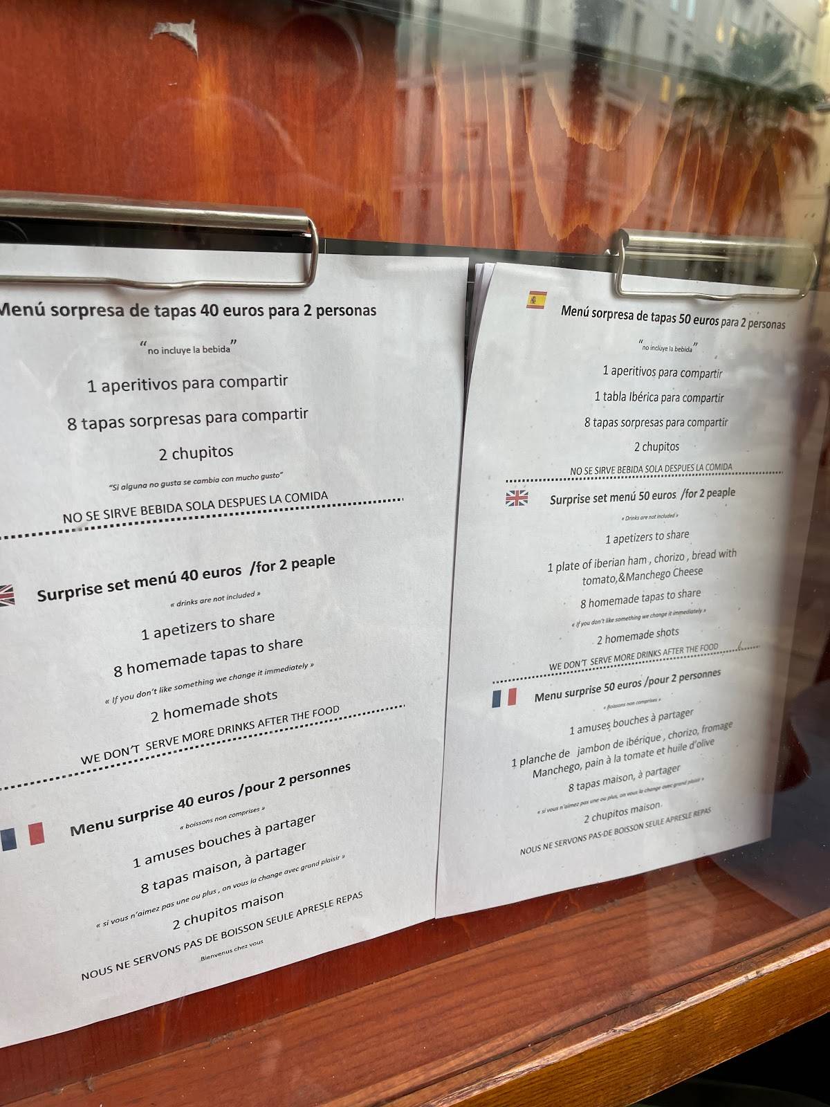 Menu at Bodega Biarritz 1881 restaurant, Barcelona, Carrer Nou de Sant ...