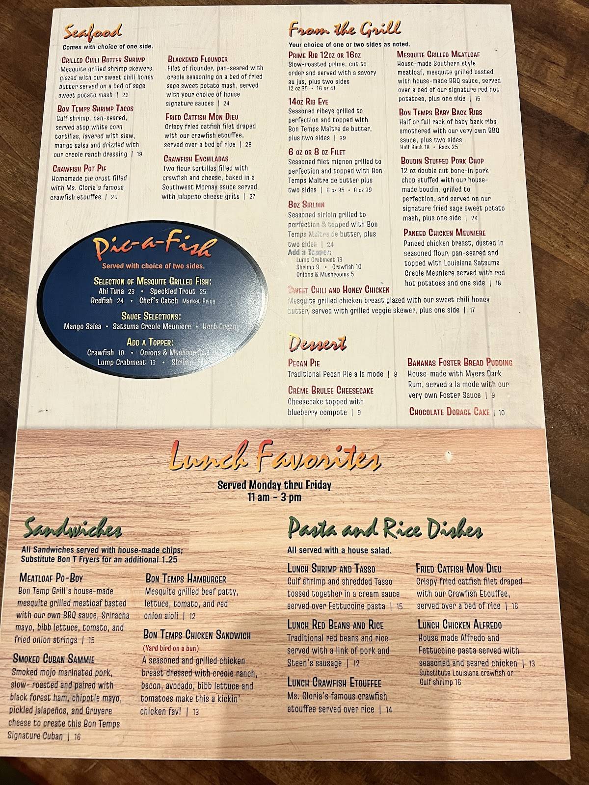 Menu at Bon Temps Grill restaurant, Lafayette, W Pinhook Rd