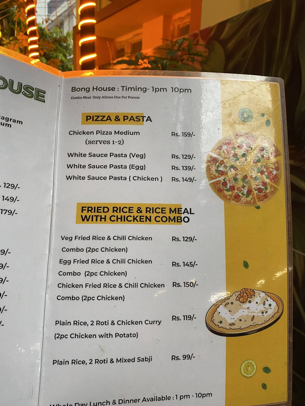 Menu at Bong House, Kolkata