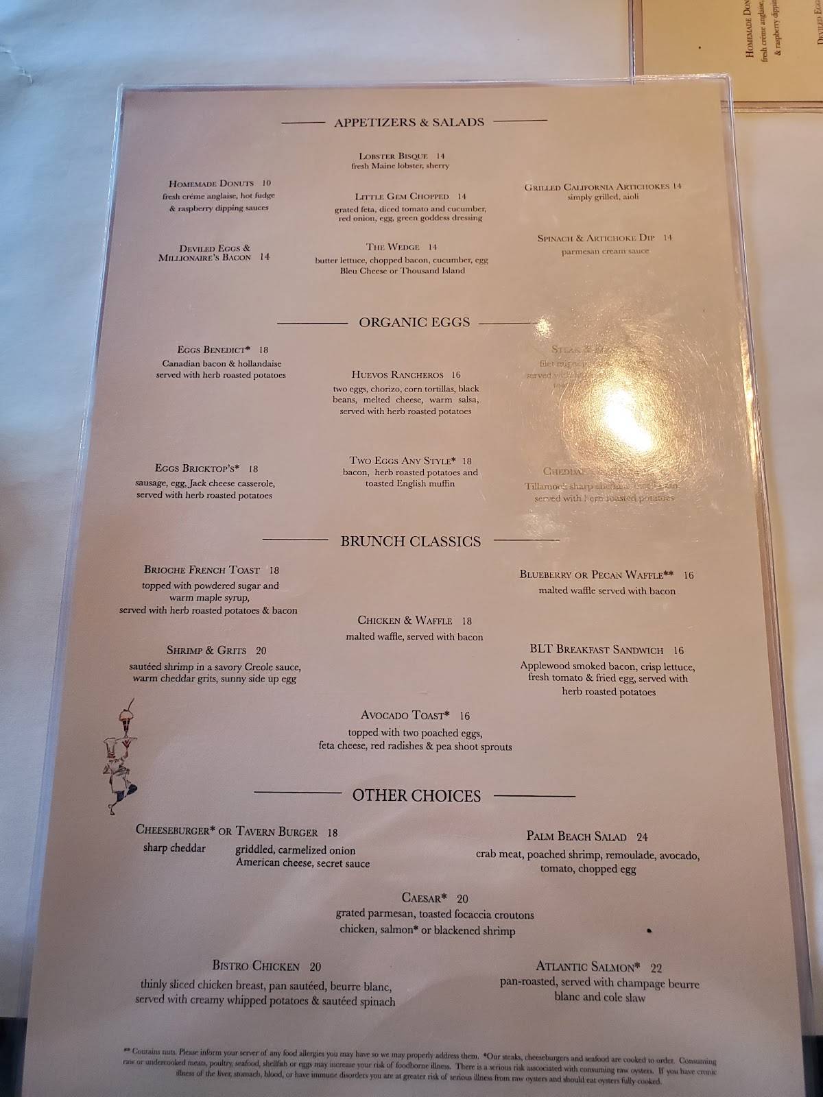Menu at BrickTop's restaurant, Franklin, W McEwen Dr