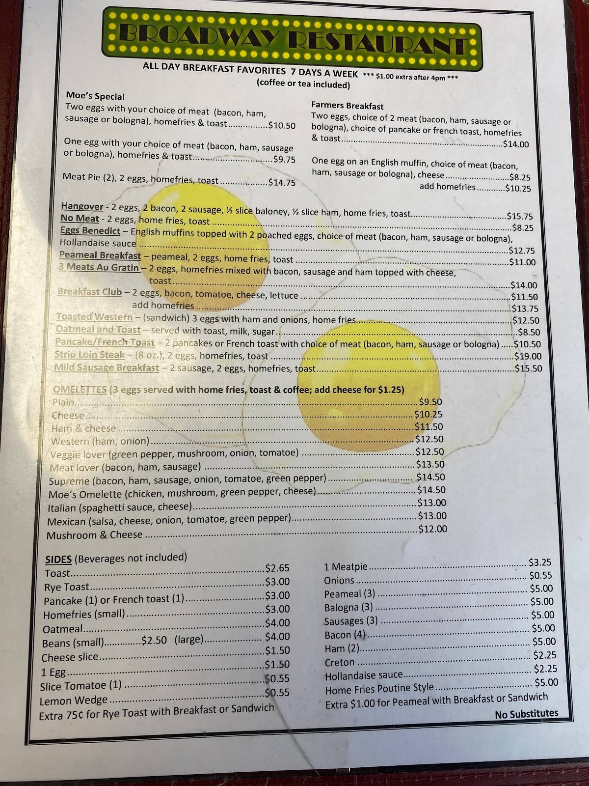 Menu at Broadway Restaurant, Timmins