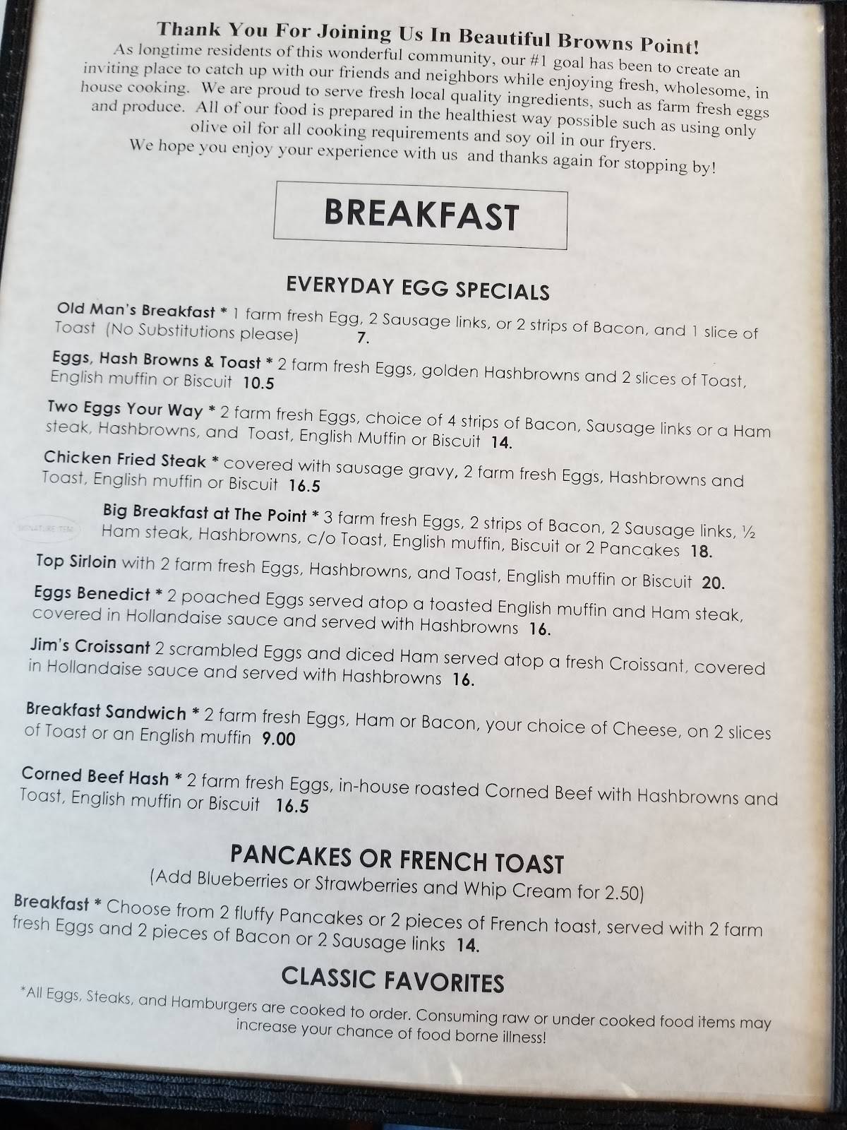 Menu at Browns Point Diner pizzeria, Tacoma, East Side Dr NE