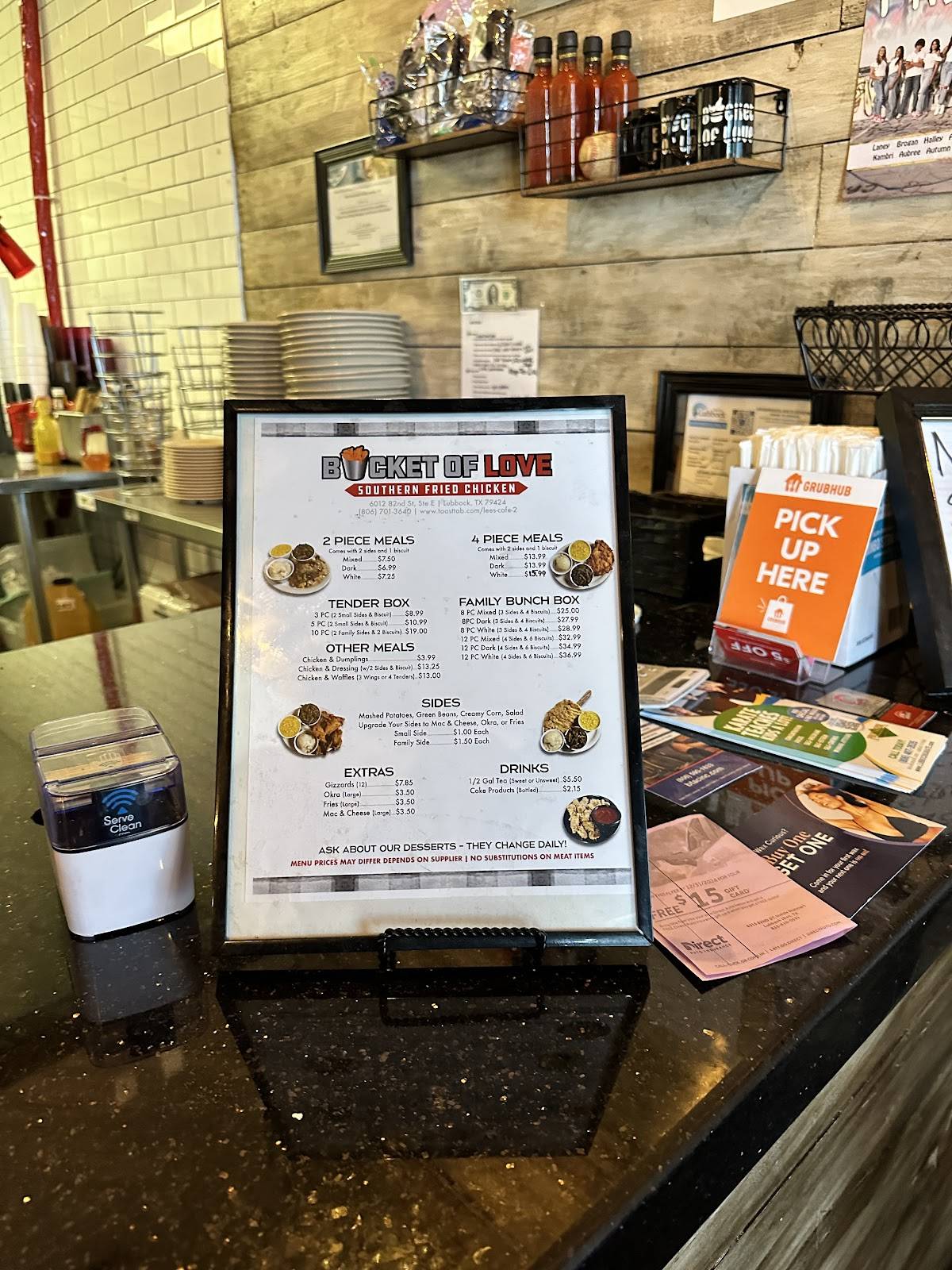 Menu at Bucket of Love restaurant, Lubbock