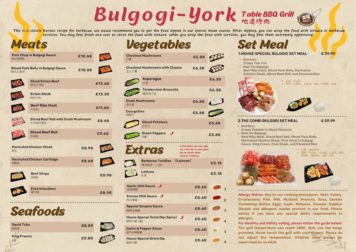 Menu at Bulgogi Korean & BBQ, York