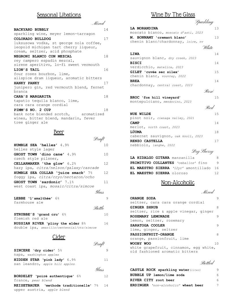 Menu at Bull Valley Roadhouse restaurant, Port Costa