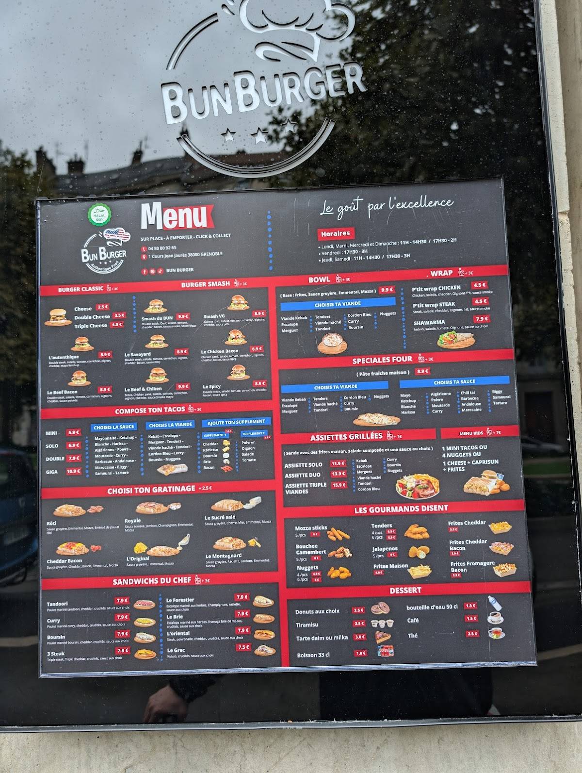 Menu au Bun Burger restaurant, Grenoble