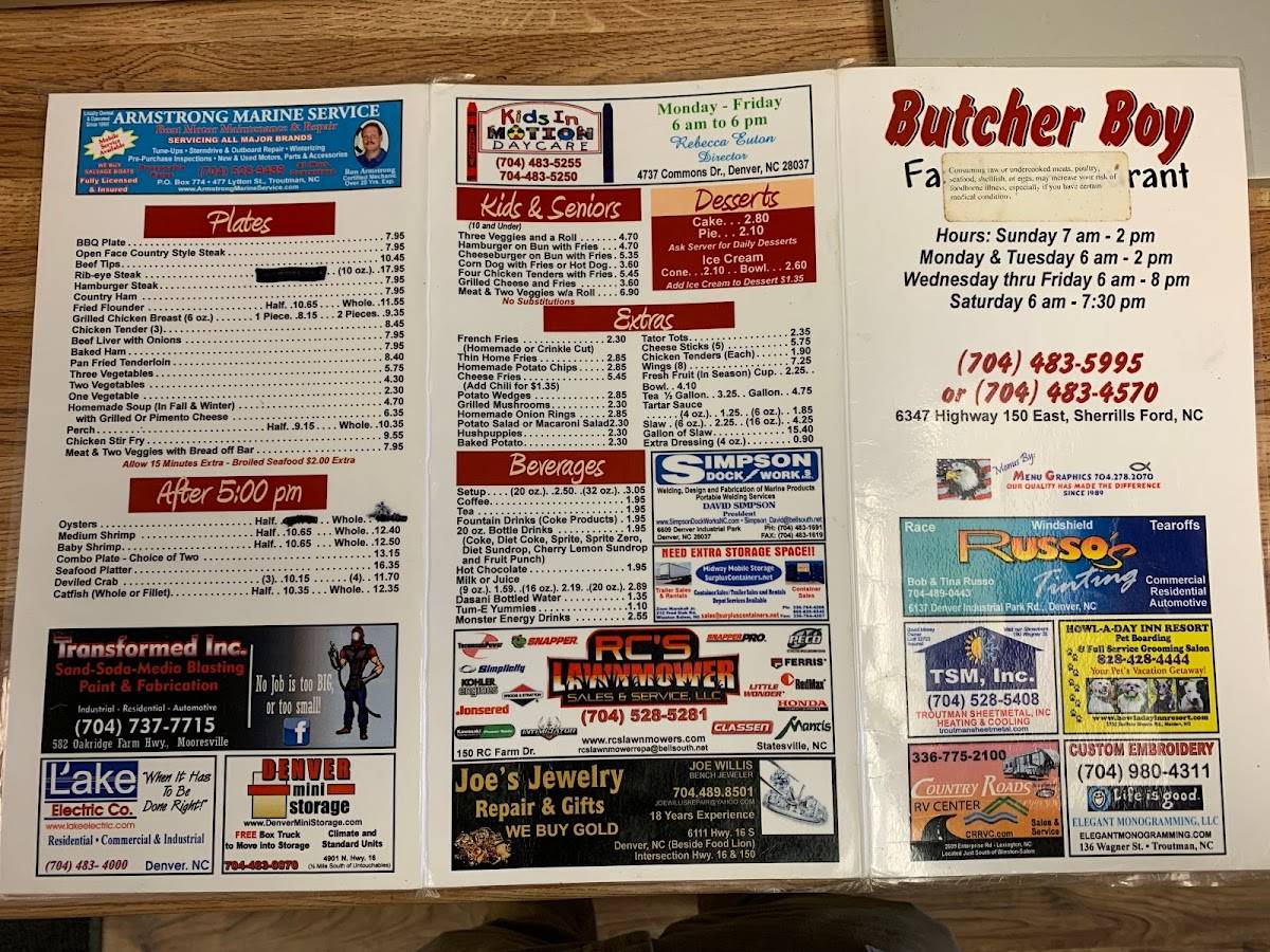 Menu at Butcher Boy's Cafe & Catering, Sherrills Ford