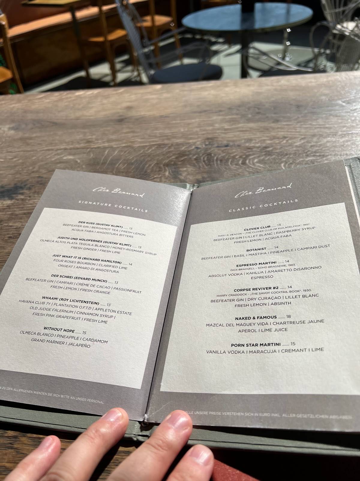 Speisekarte von CHEZ BERNARD Restaurant et Bar, Wien