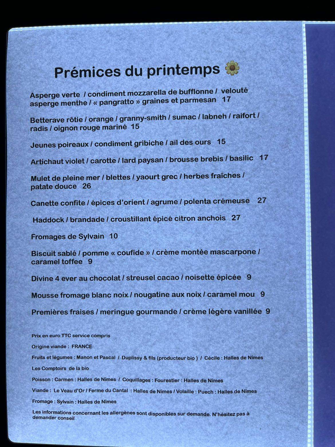Menu at CHEZ VIRGINIE & ALEXANDER restaurant, Nimes