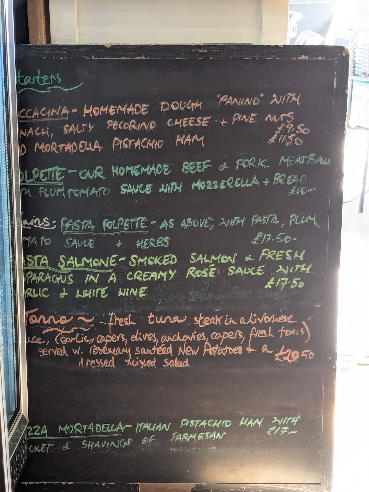 Menu at Cafe Citta, Cardiff