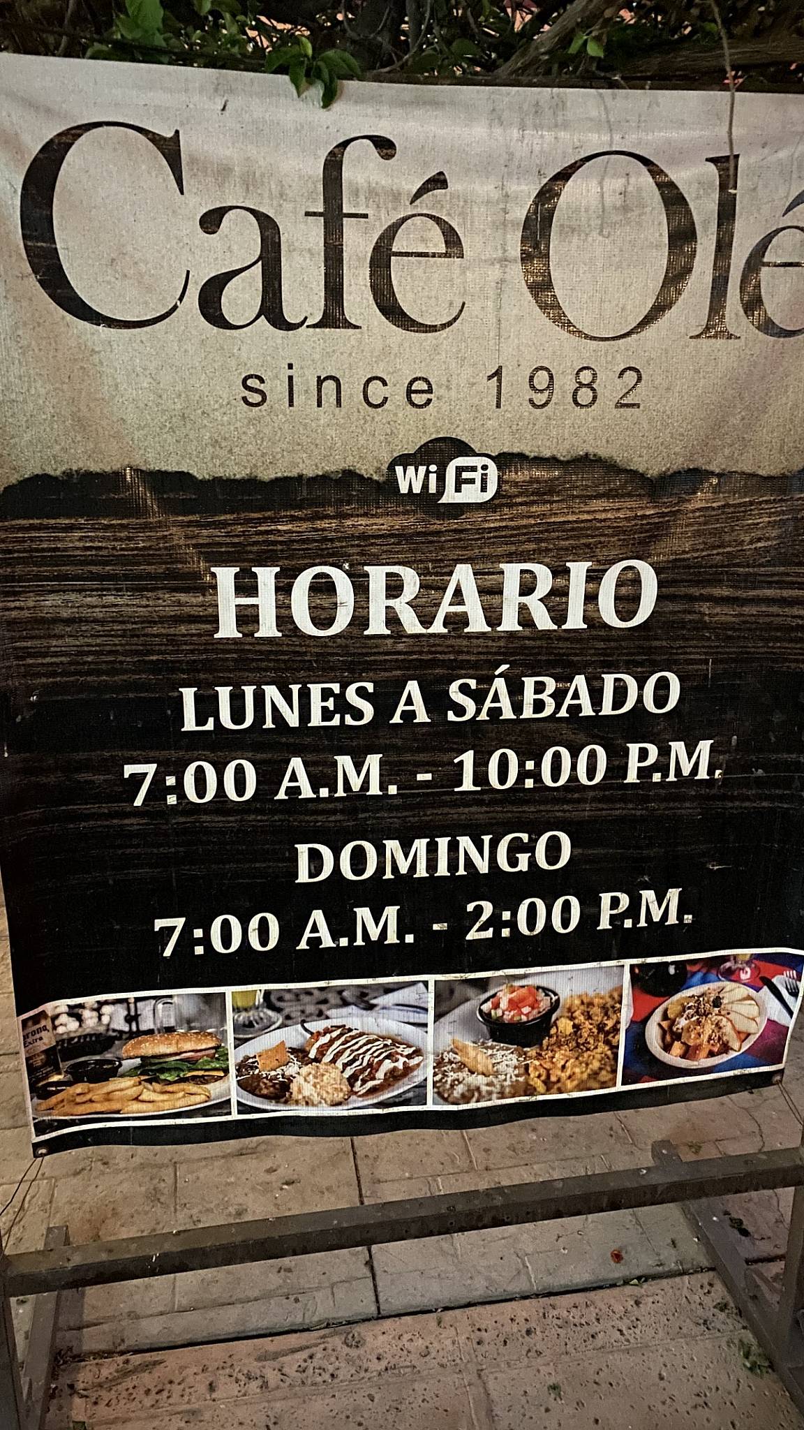 Menu at Café Olé, Loreto, Centro