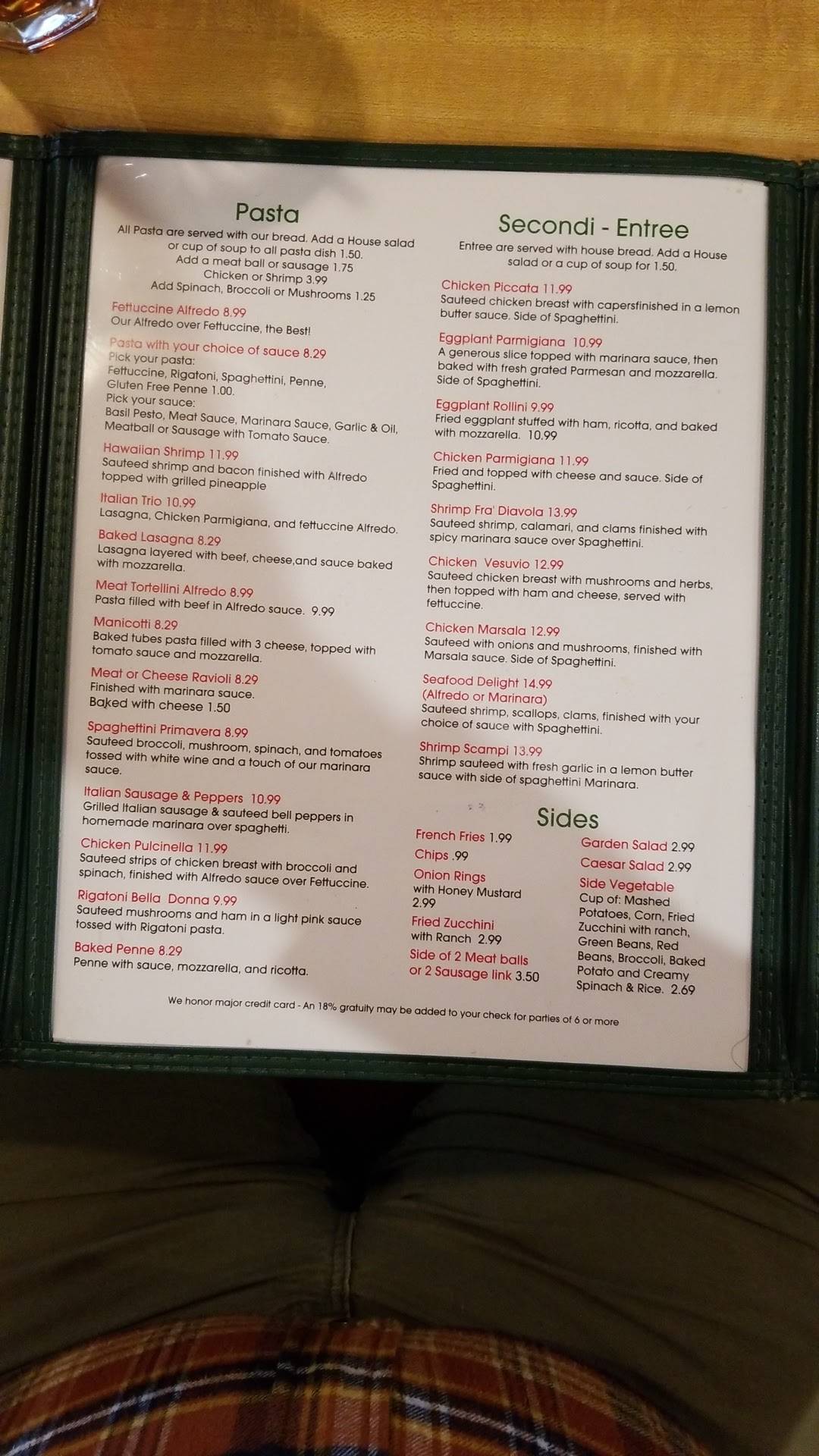 Menu at Cafe Vesuvio Italian restaurant & Pizzeria, Sanford