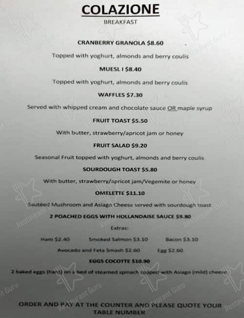 Menu at Caffe Stazione cafe, Ringwood