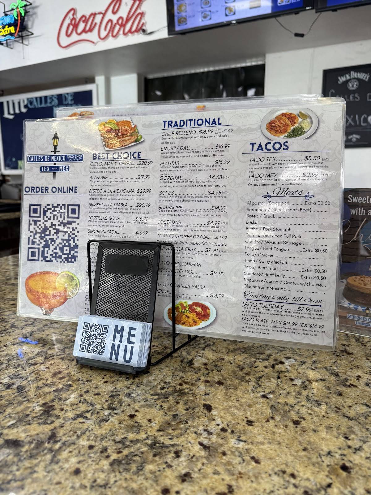 Menu at Calles De Mexico Taco Shop - Tex Mex restaurant, The Colony