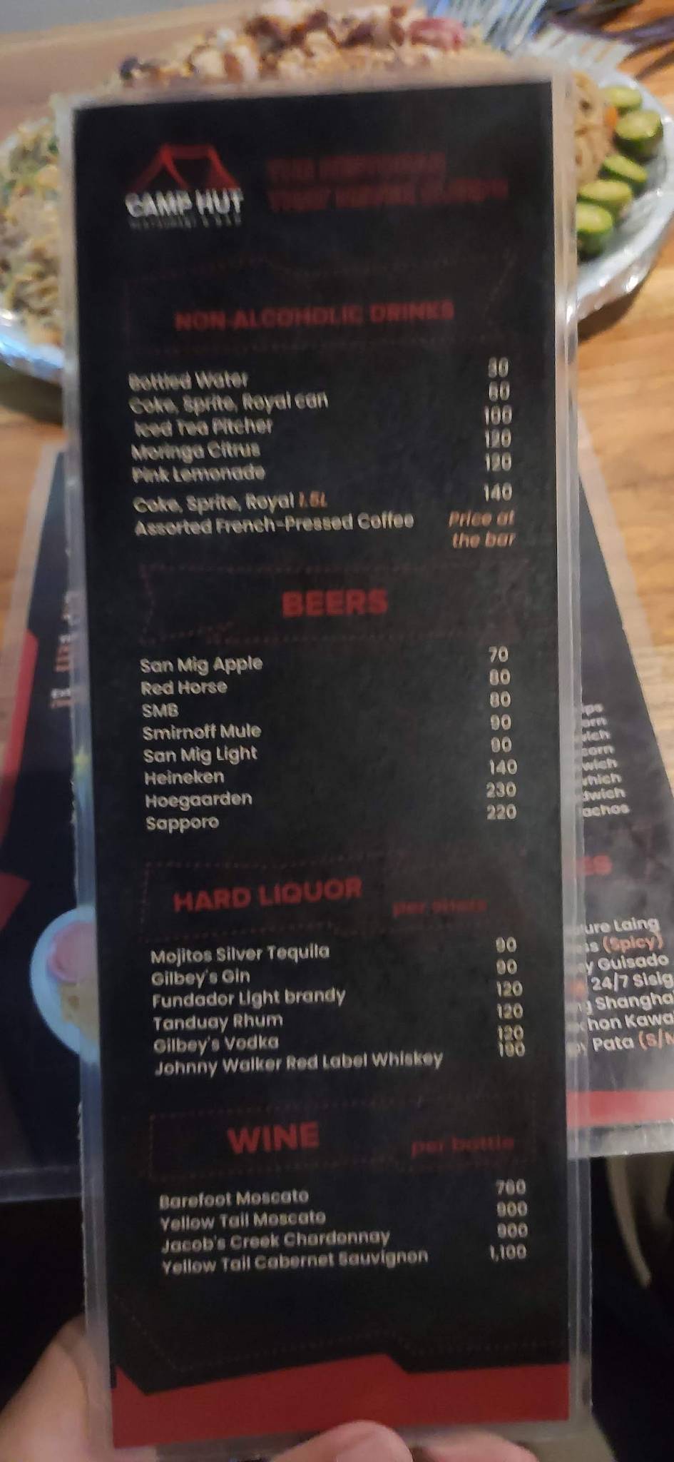 Menu at Camp Hut Restaurant, Taguig