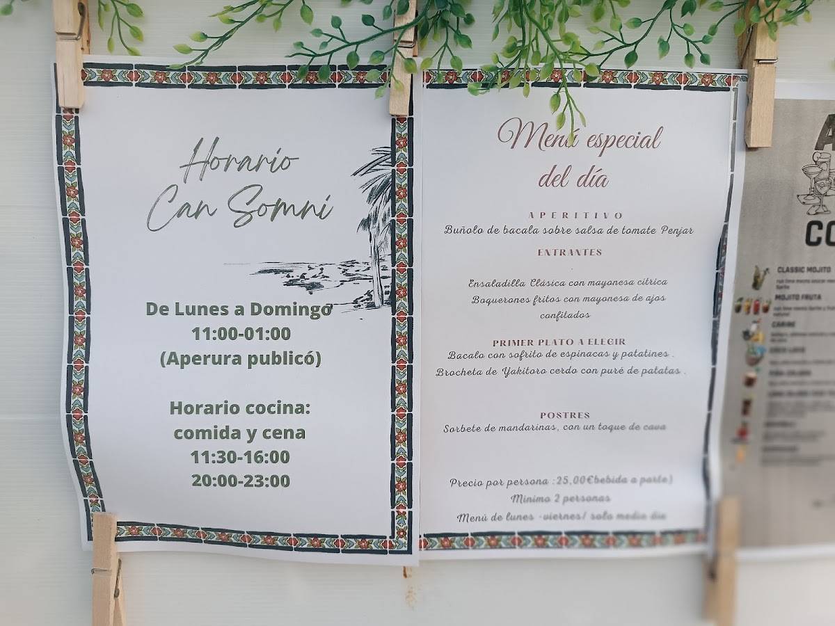 Carta de Restaurante Can Somni, Alcocéber, Playa del moro