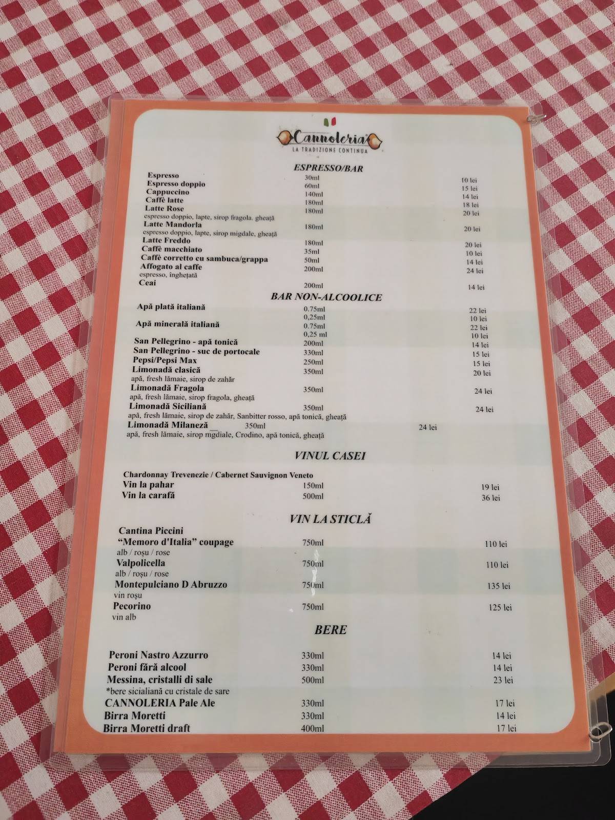 Menu at Cannoleria Vatra Luminoasa, Bucharest
