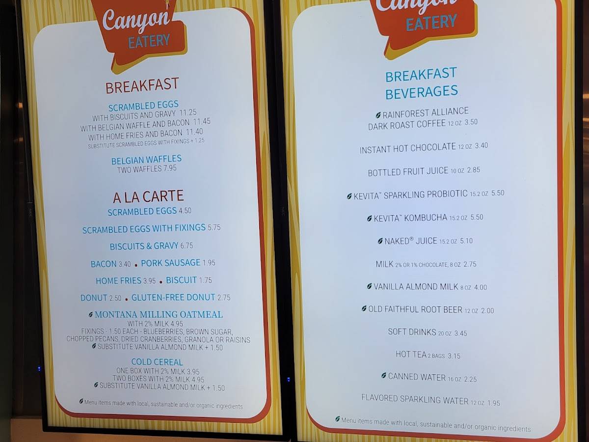 Menu at Canyon Eatery cafeteria, USA, Yellowstone National Park