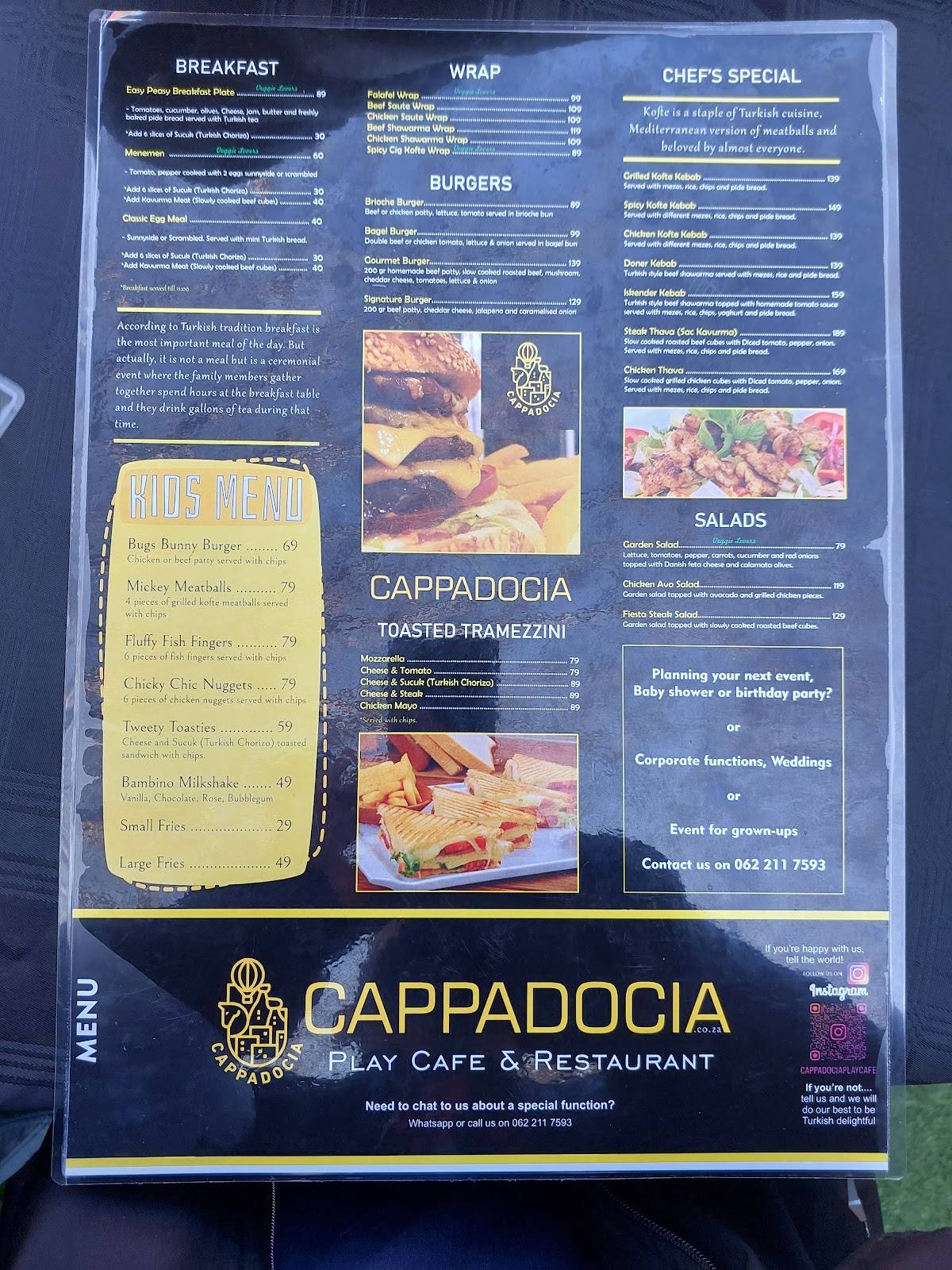 Carta de Cappadocia Play Cafe & Restaurant, Lethabong
