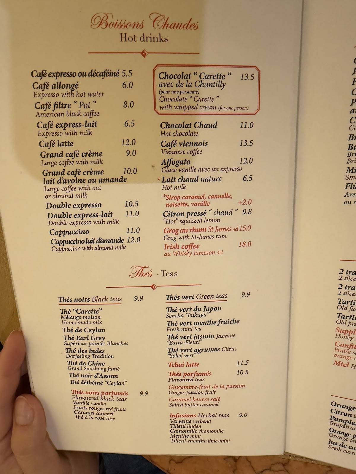 Menu au Carette restaurant, Paris, 4 Pl. du Trocadéro et du 11 Novembre