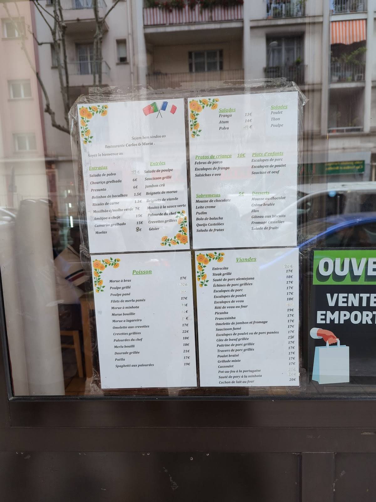 Menu au Restaurant Carlos et Maria 2, Nice