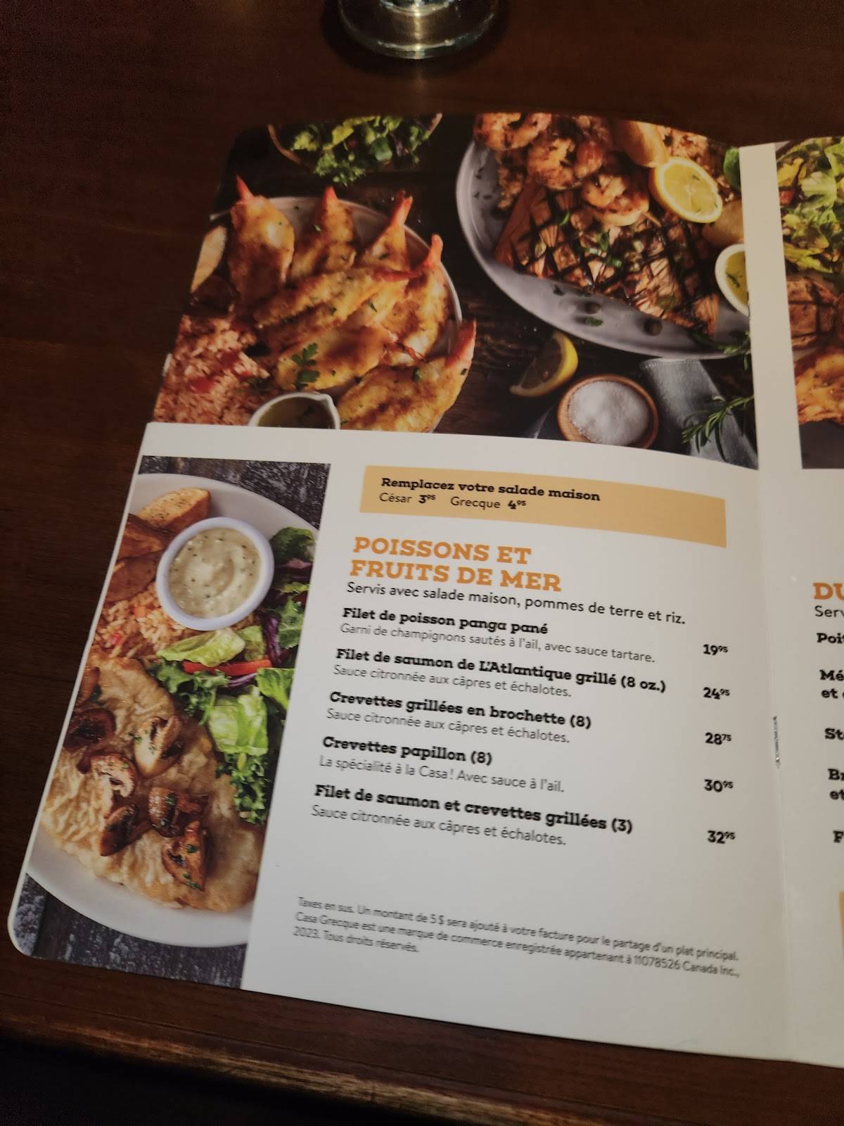 Menu au Casa Grecque restaurant, Boucherville