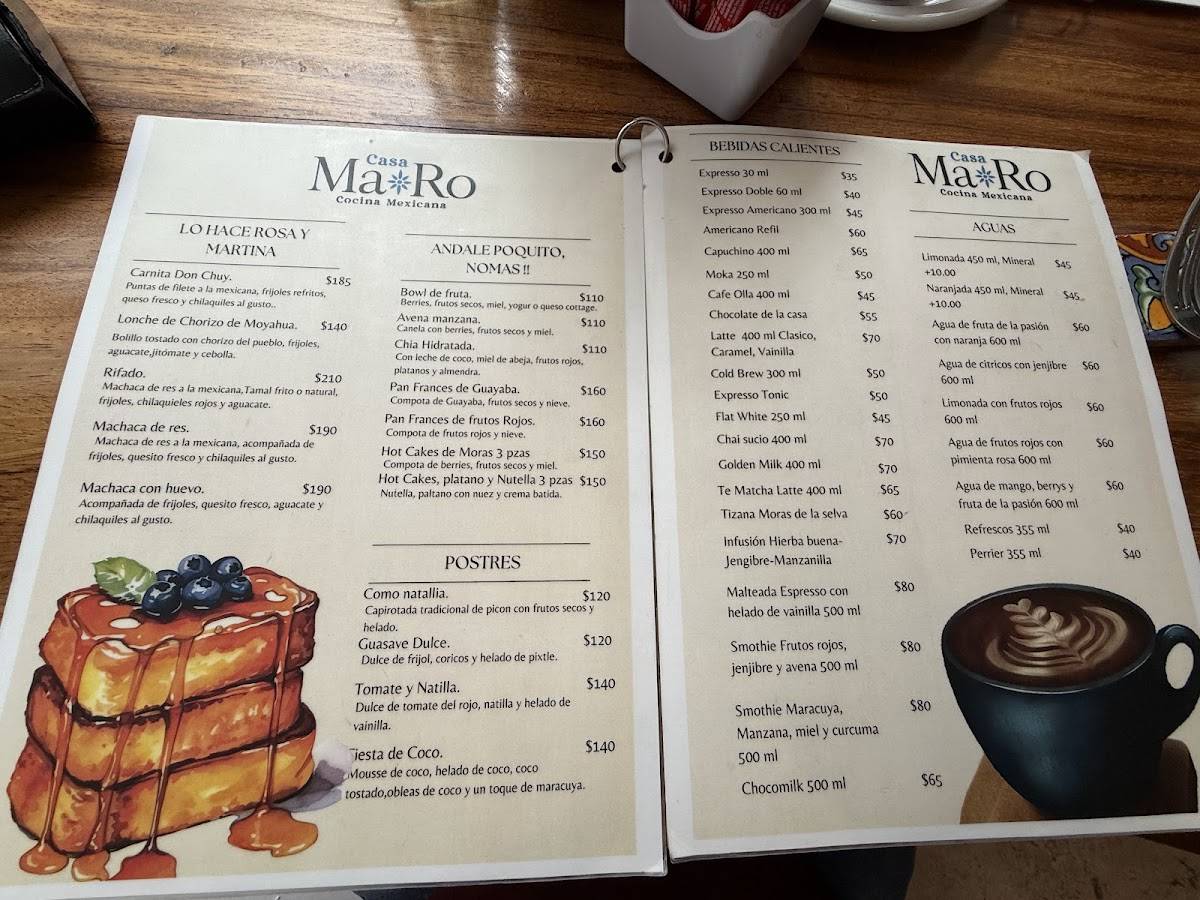 Carta del restaurante Casa MaRo, Guadalajara