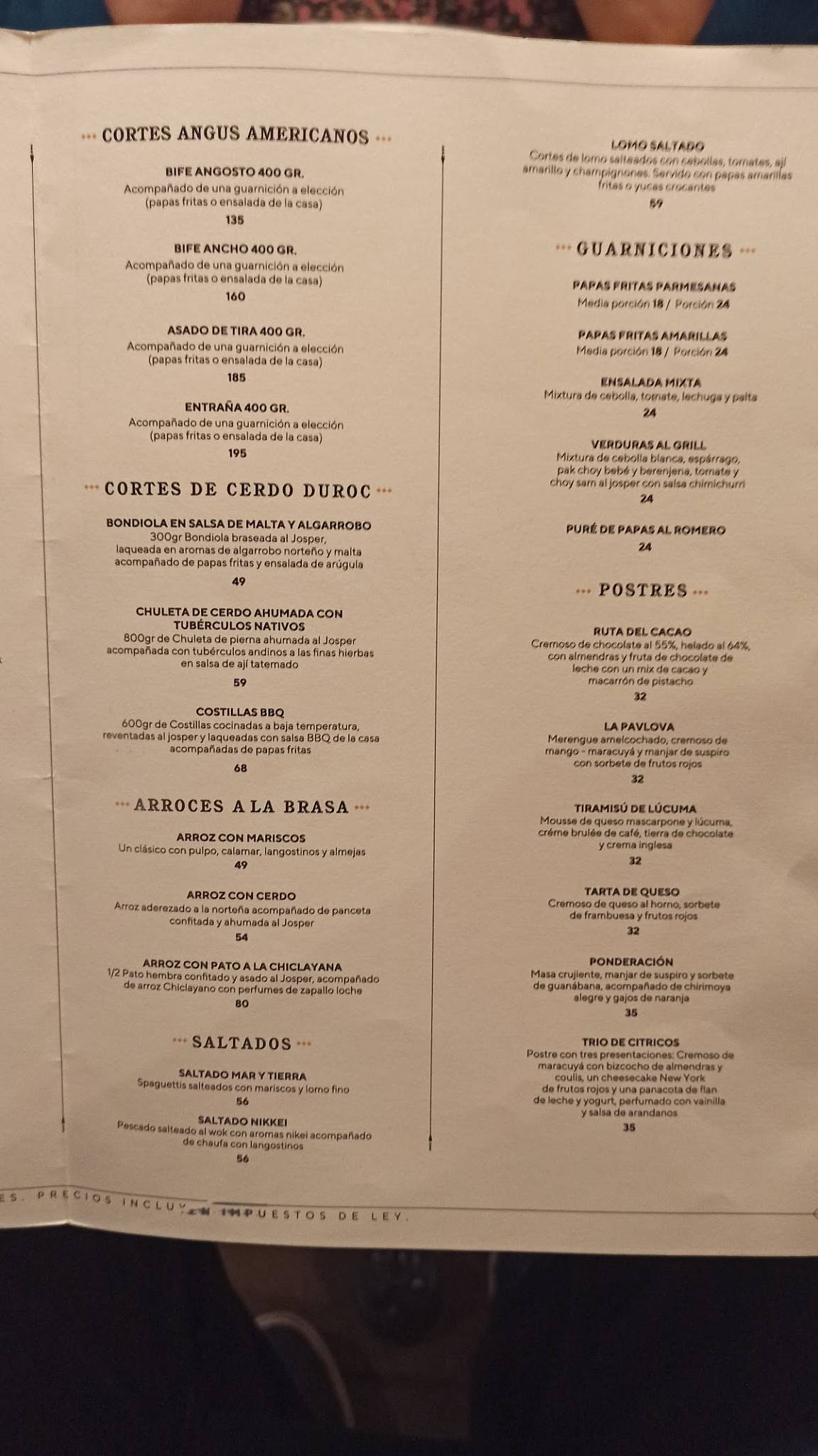 Carta de Casa Tambo Restaurant, Lima