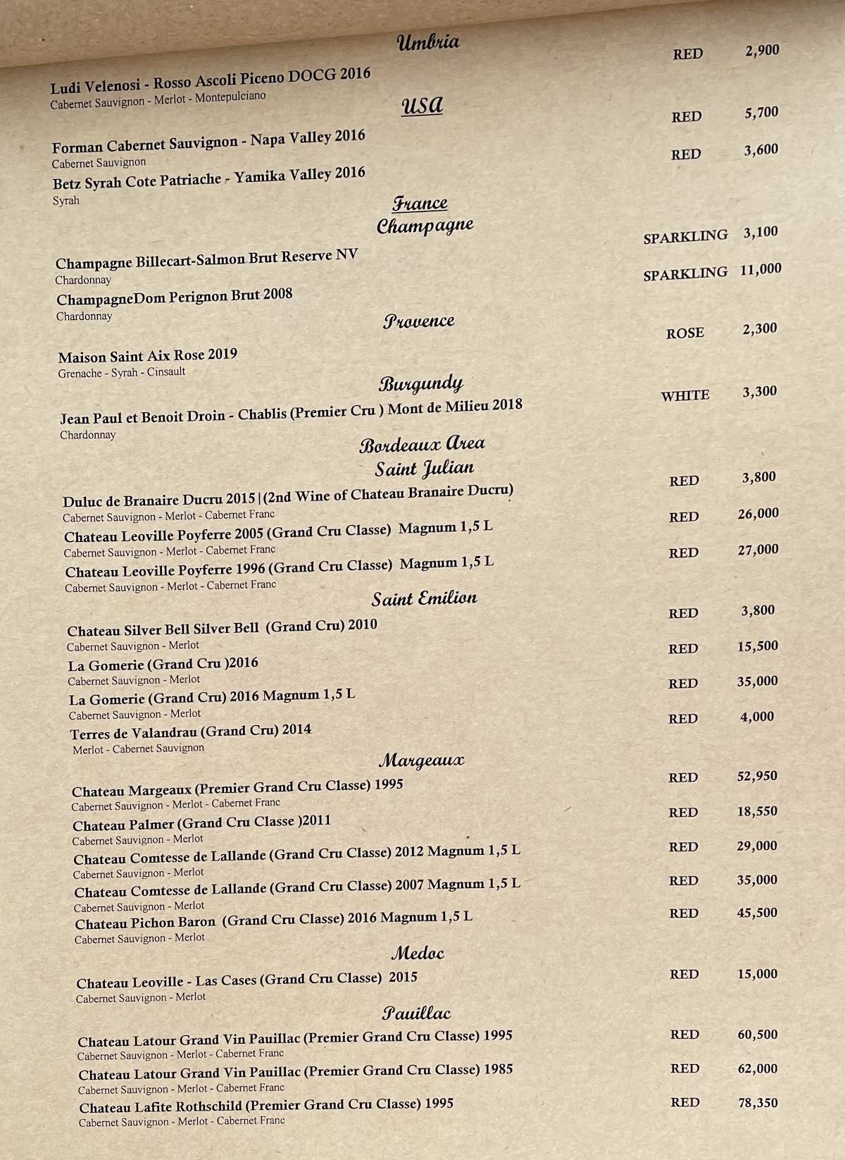 Menu at Castello Di Bellagio Pattaya restaurant, Sattahip
