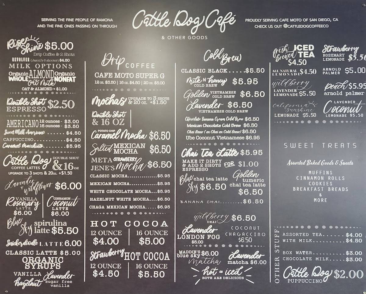 Menu at Cattle Dog Cafe, Ramona