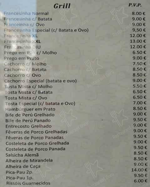 Menu em Diu Palace restaurante, Porto