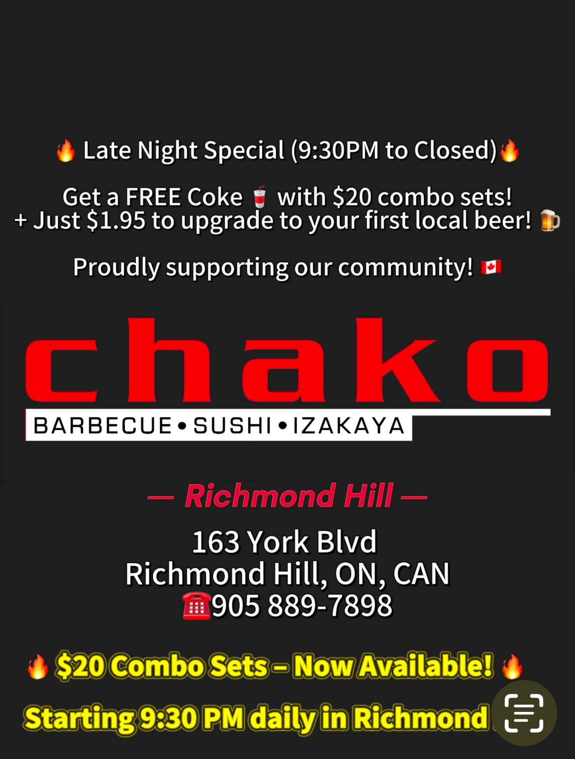 Menu at Chako Barbecue & Izakaya, Richmond Hill, 163 York Blvd