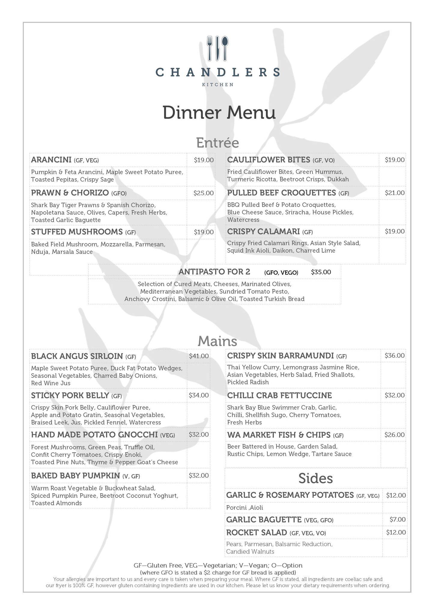 Menu at Chandlers Kitchen restaurant, Rockingham