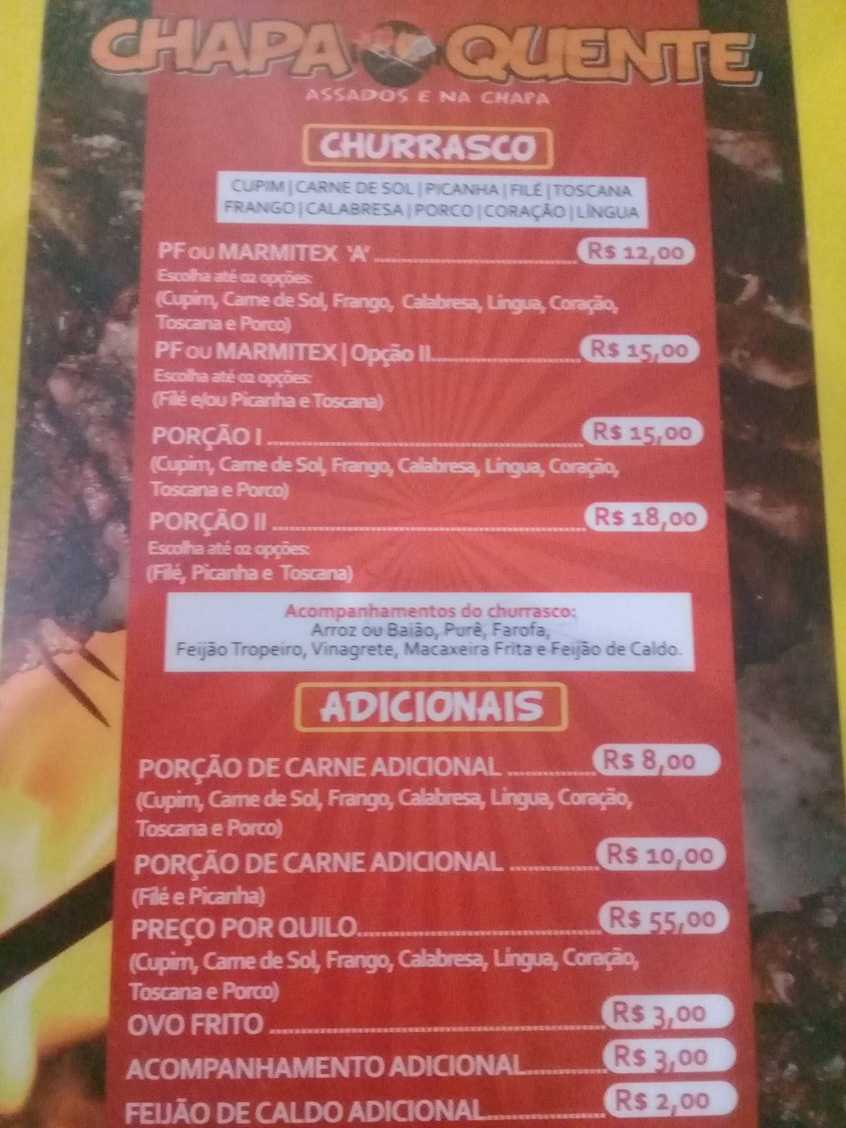 Menu em Chapa Quente restaurante, Santarém, Tv