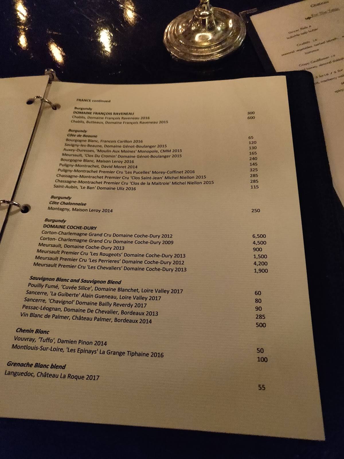 Menu at Chateau Marmont restaurant, Los Angeles, Sunset Blvd