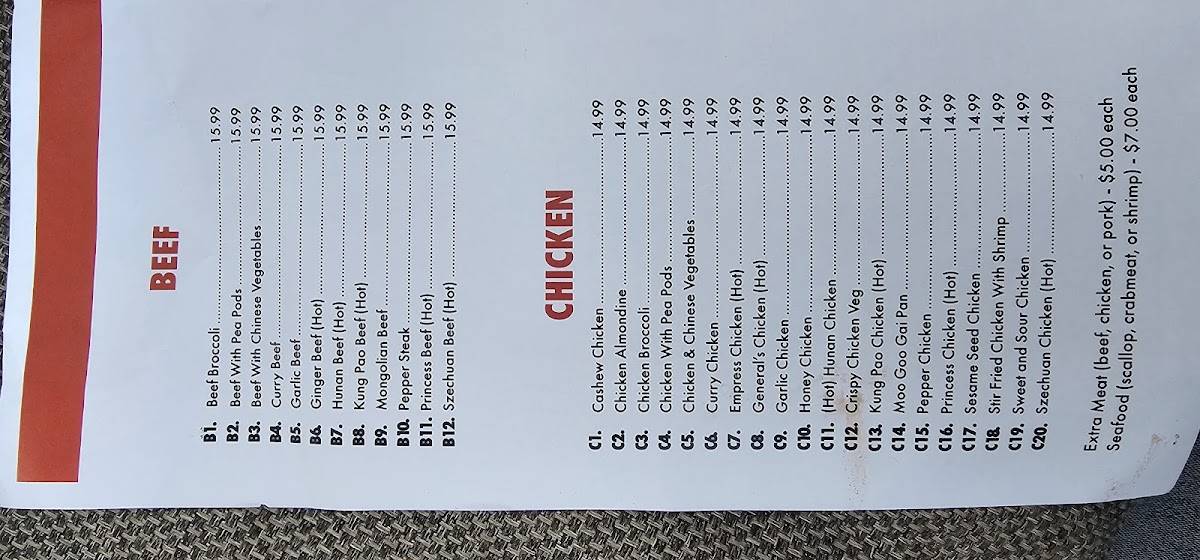 Menu at Chee Peng Chinese Restaurant, Lake Odessa