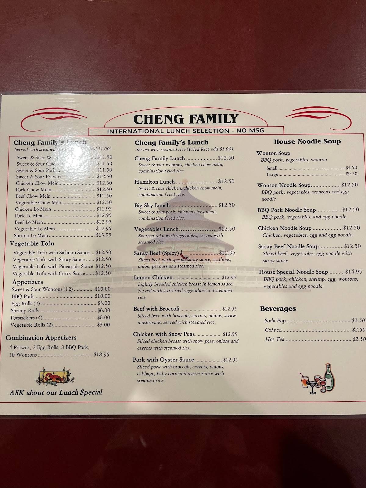 Menu at Cheng Family Restaurant, Hamilton