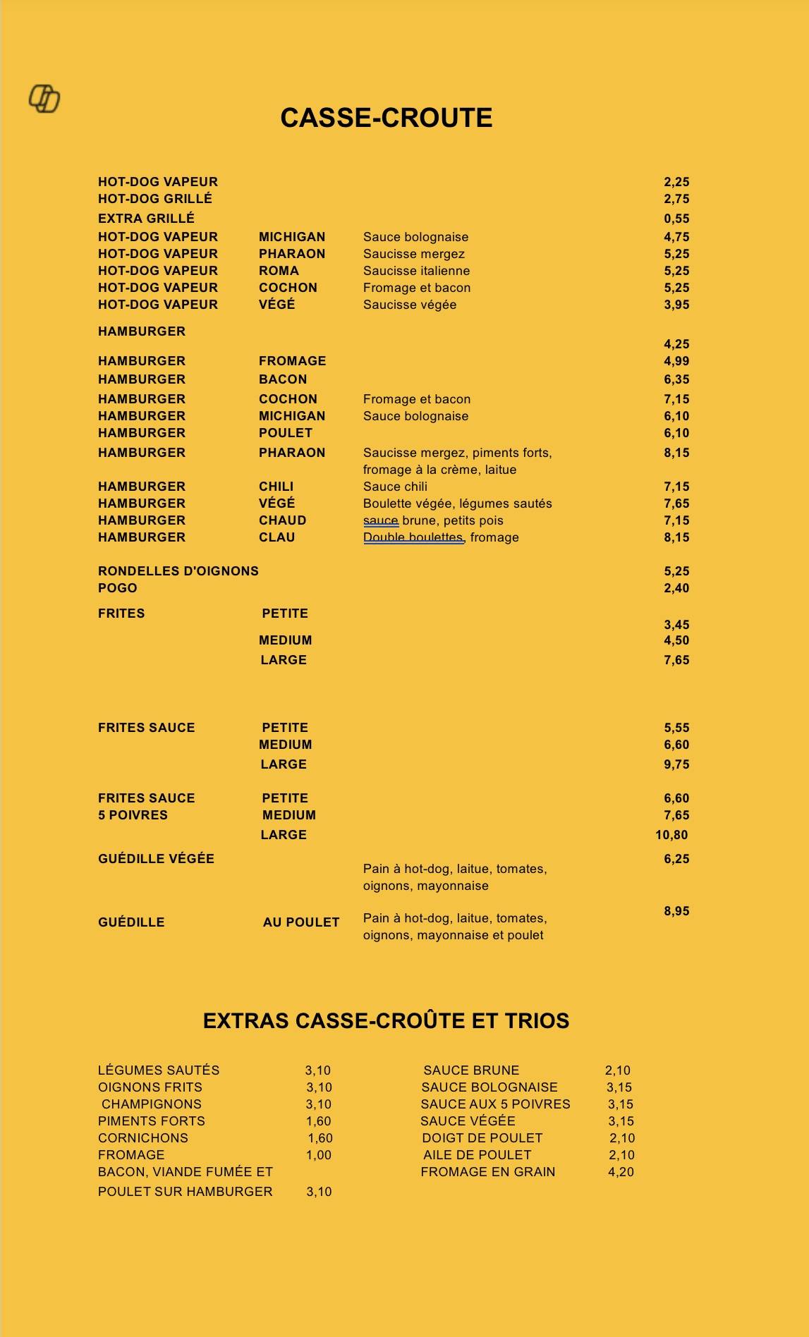 Menu at Restaurant Chez Claudette, Montréal