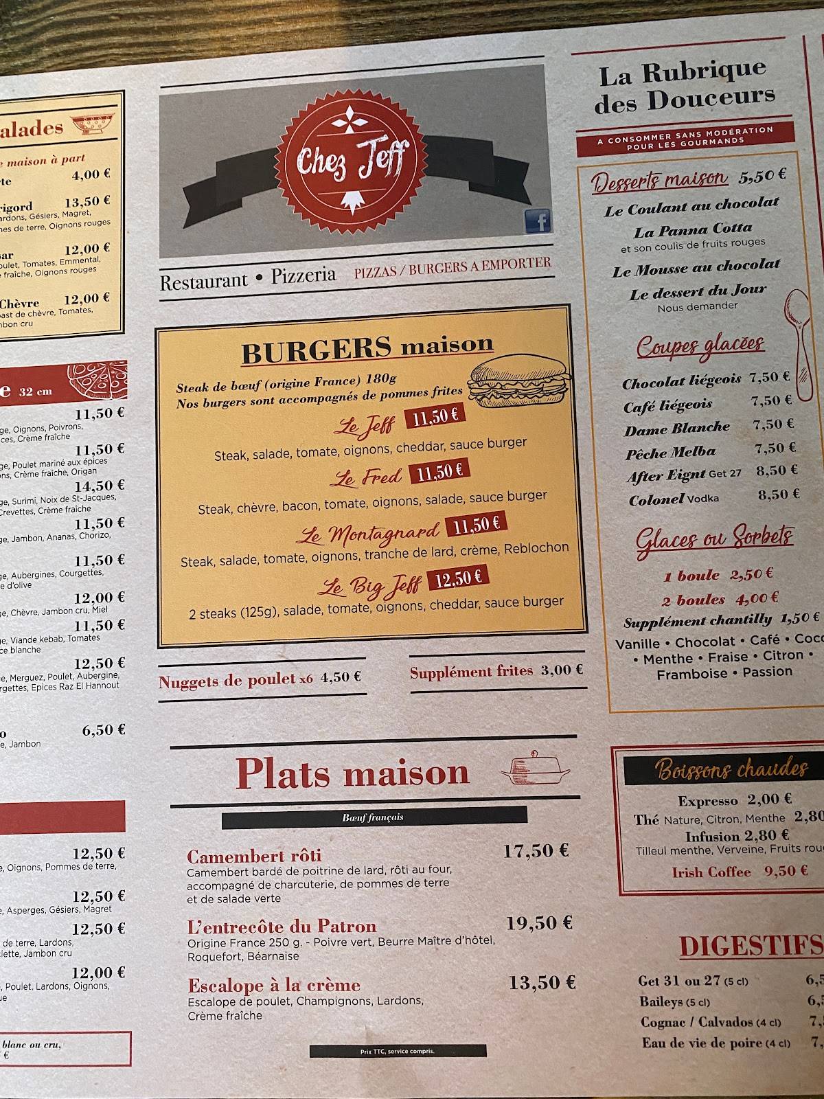 Menu au Chez Jeff restaurant, Plédran