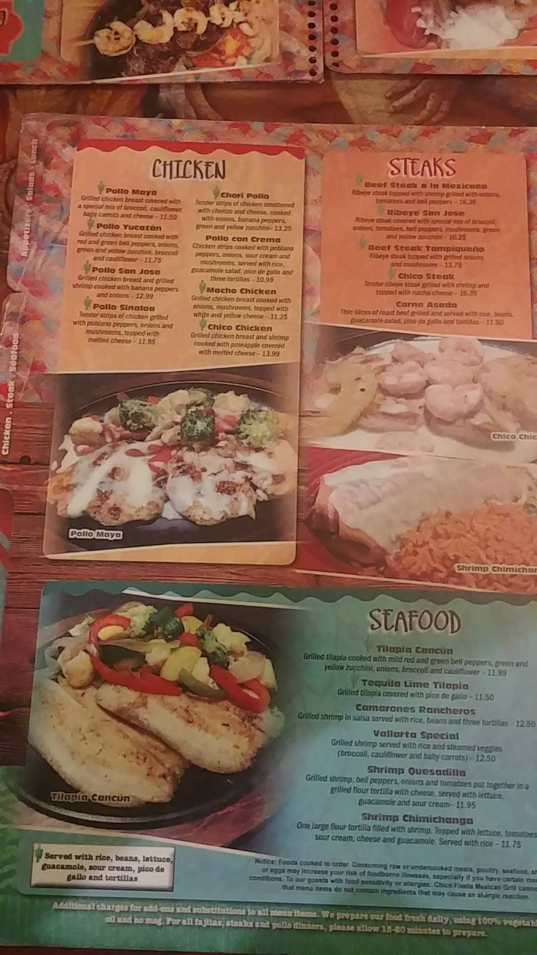 Menu at Chico Fiesta restaurant, Weirton